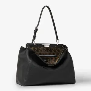 Fendi My Peekaboo Large Black Cuoio Romano Leather And Ff Split-leather Bag